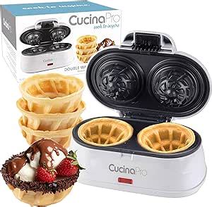 Double Waffle Bowl Maker Make Two 4″ Ice Cream Cone Bowls