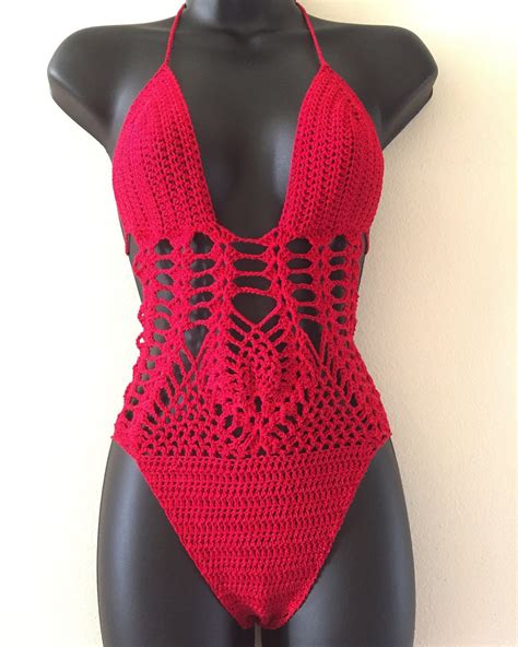 Crochet Monokini Bathing Suit Red Bathing Suit Bathing