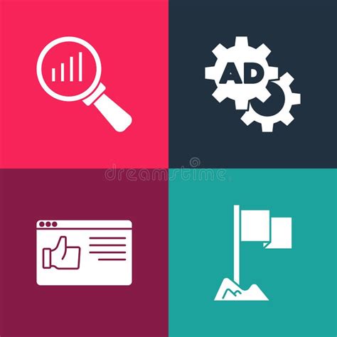 Set Pop Art Location Marker Browser Window Advertising And Magnifying