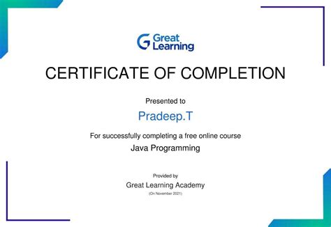 Pradeep T On Linkedin Greatlearning Java Javaprogramming Coursecompletion