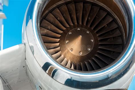 Close Up Of Polished Jet Engine Intake With Turbine Blades Stock Image Image Of Aerospace
