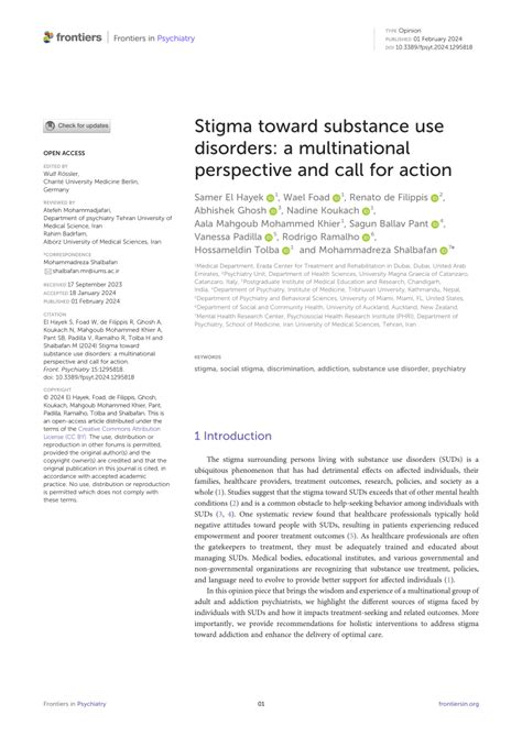 Pdf Stigma Toward Substance Use Disorders A Multinational