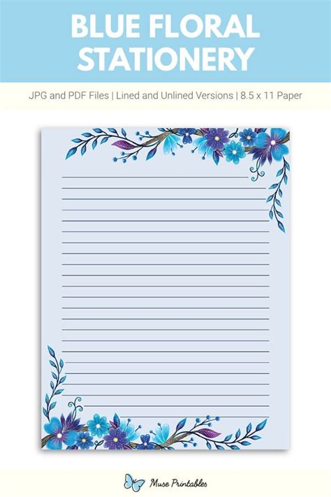 Printable Blue Floral Stationery In  And Pdf Formats Blue