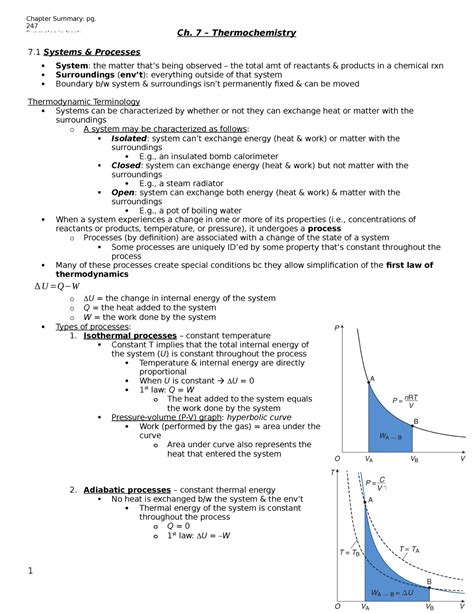 Thermochemistry Sum Notes Ch 7 Thermochemistry 7 Systems
