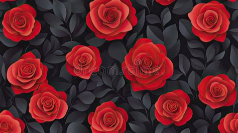 A Rich Black Background Adorned With Vibrant Red Roses And Detailed