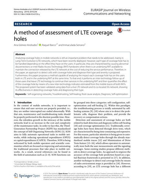 Pdf A Method Of Assessment Of Lte Coverage Holes