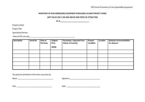 Opa Annex 8 Inventory Of Non Expendable Equipment Pdf