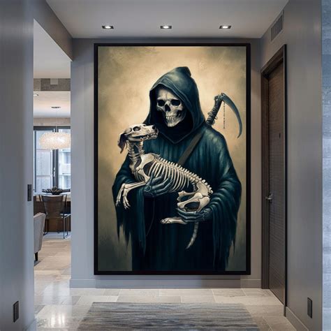 Grim Reaper Portrait Death Decor Interior Design Bar Decor Wall Hanging Halloween T Large