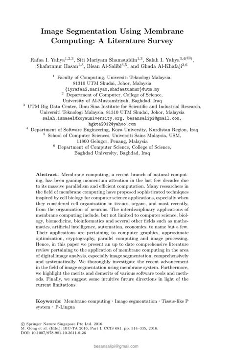 Pdf Image Segmentation Using Membrane Computing A Literature Survey