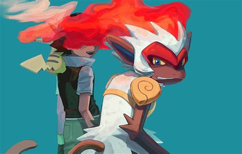 Tsukaenaina Ash Ketchum Infernape Pikachu Nintendo Pokemon