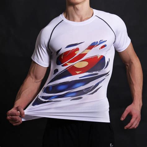 Superman Hero Revealed White Short Sleeve Compression Rash Guard