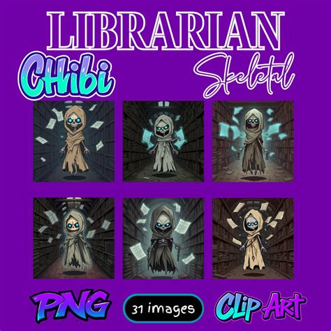 Skeletal Librarian Chibi Clipart Set 31 Png Images Spooky Ghost