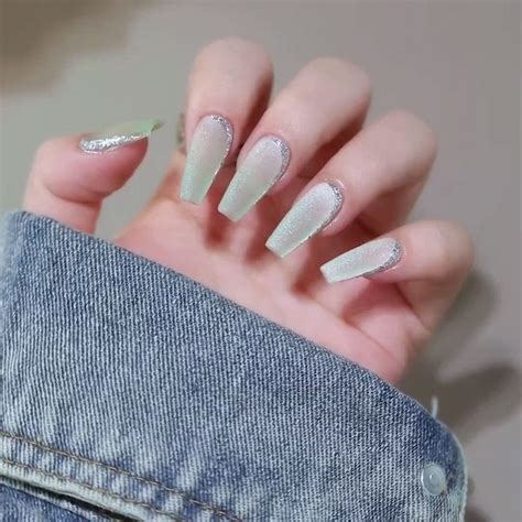 Summer Mint Green Cat Eye Manicure Light Green Cat Eye Fake Nail