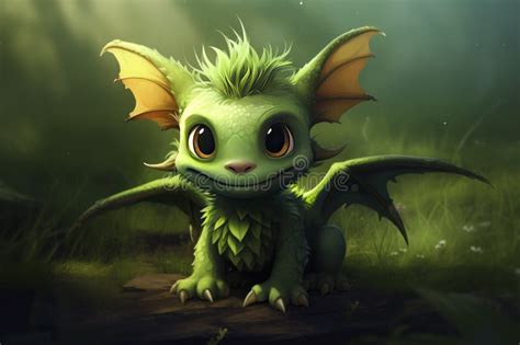 Cute Smile Gragon Sitting In The Green Forest Nature Stock Illustration Illustration Of Demon