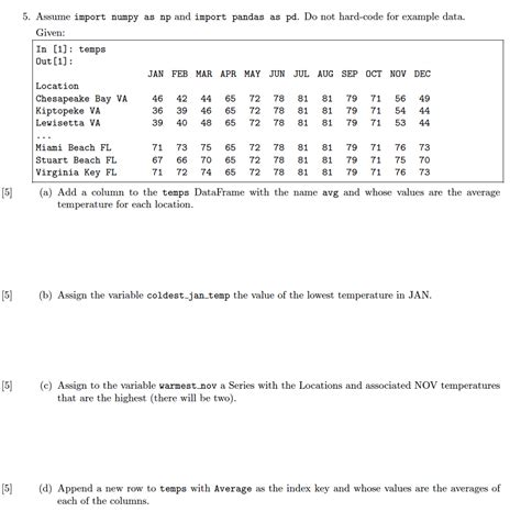 5 Assume Import Numpy As Np And Import Pandas As Pd Chegg Com
