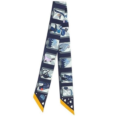 Hermes Scarf Twilly Silk Marine × Gray × Gold Hermes Story Box From