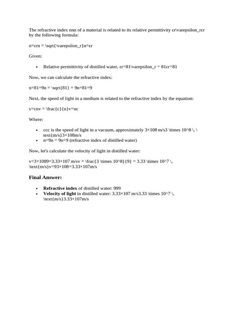 The Refractive Index Nnn Of A Material Is Related To Its Relative Permittivity Εr Pdf