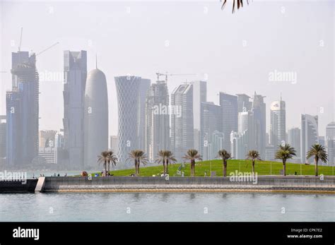 The Corniche Waterfront Promenade In Doha Qatar With Expansive Views