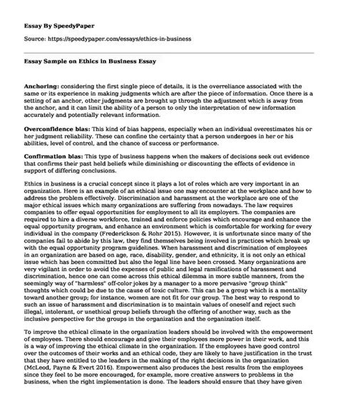 📌 Essay Sample On Ethics In Business