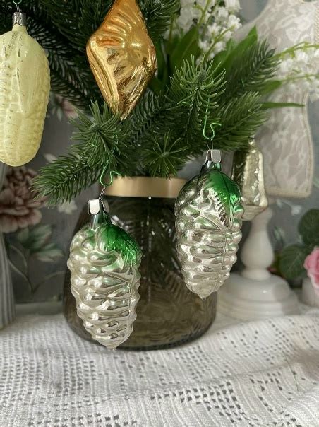 Стеклянные елочные игрушки СССР 1960 80 г шишки неровные трубочки 2х 230 р Антикварные