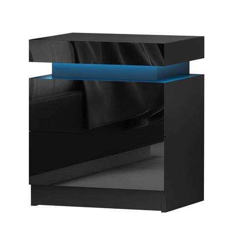 Artiss 2x Bedside Table Led 2 Drawers Lift Up Storage Coley Black