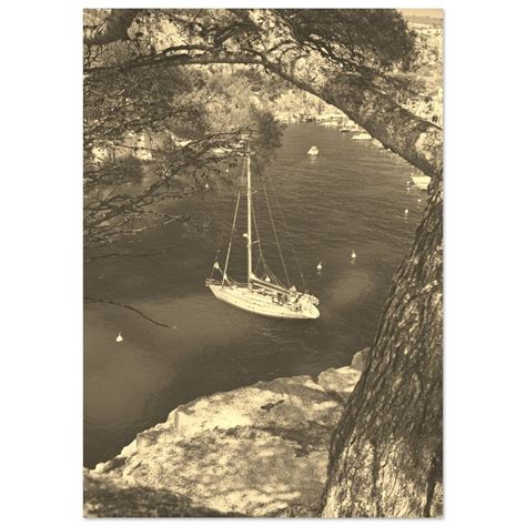 Vintage Cassis France Poster Retro Cassis Coast Boat Sepia Print Cassis Seascape Wall Art