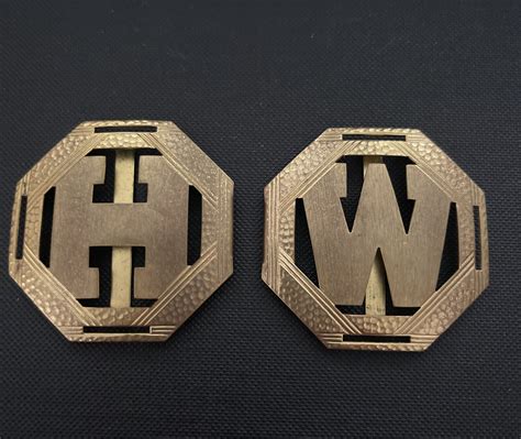 Vtg Brass 2 Piece Interlocking Slide Belt Buckle Ini Gem