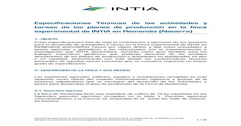 especificaciones técnicas de las actividades y tareas de · descripción de parcelas