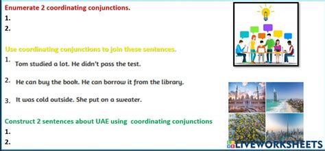 Coordinating Conjunctions Interactive Activity Live Worksheets