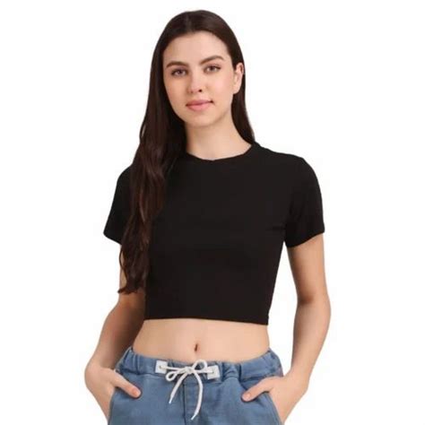 Round Black Plain Crop T Shirt Half Sleeves At Rs 105piece In New
