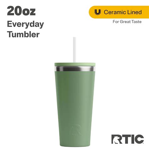 Rtic 20 Oz Ceramic Lined Everyday Tumbler Spill Resistant Straw Lid