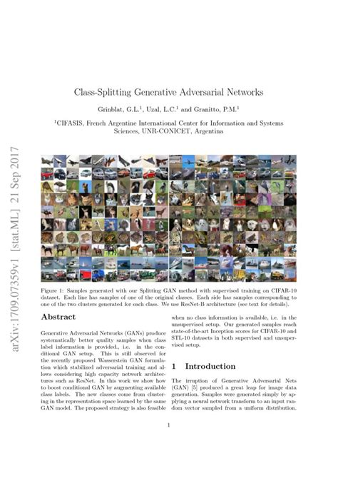 Class Splitting Generative Adversarial Networks DeepAI