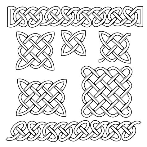 Set Of Celtic Knot Patterns And Celtic Elements On Black Background