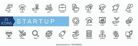 Startup Project Development Elements Minimal Thin Stock Vector Royalty