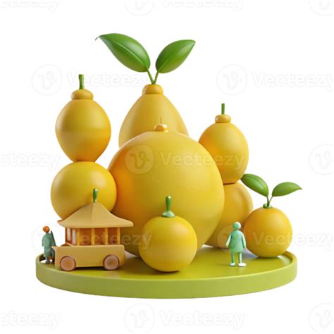 3d Illustration Of A Lemon Cityscape With Miniature Figures 51324836 Png