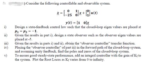 Consider The Following Controllable And Observable