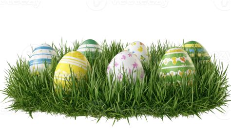 Colorful Easter Eggs In Grassy Meadow Create Whimsical Spring Scene