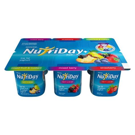 Danone Nutriday Low Fat Mixed Strawberry Fruit And Custard Yoghurt 6 X