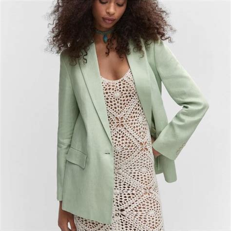 Mango Jackets And Coats Mango Oversized Linen Mint Green Blazer