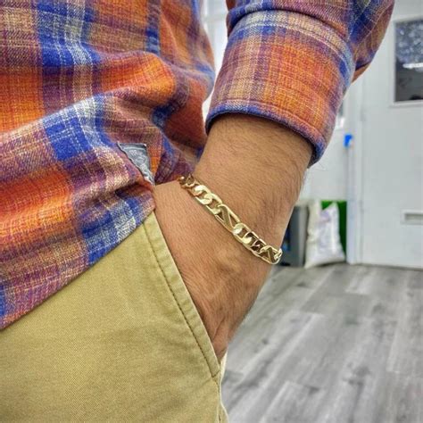 Mens Figaro Bracelet Thick Boys 14k Gold Filled Solid Fashion Style 8