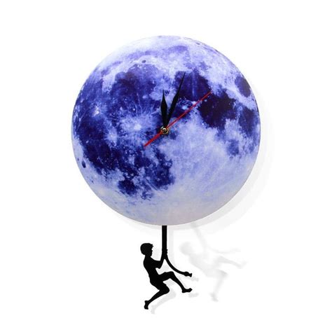 Blue Moon Swinging Pendulum Clock Astronomy Home Decor Funny Wall Clock