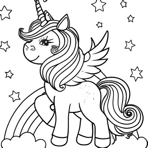 Drawing Rainbow Cute Unicorn Coloring Pages