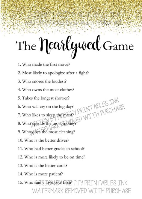 Instant Download Engagement Party Game The Nearlywed Game Bride Or