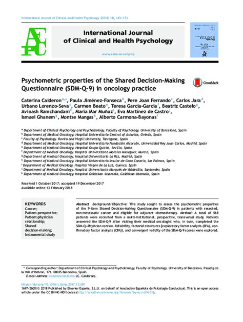 Pdf Psychometric Properties Of The Shared Decision Making