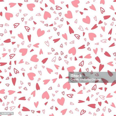 손으로 그린 하트가있는 완벽한 패턴 포장지 직물 인쇄 커버 카드 디자인을위한 낭만적 인 만화 배경의 벡터 일러스트 레이 션
