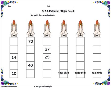Uzay Gemileriyle Sayma Çalışma Sayfasını Atla