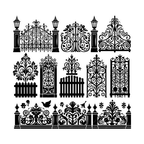 Decorative Fence Set Silhouette Vector Iron Gates And Fences Set