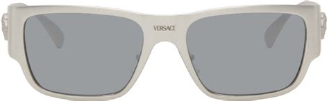 Silver Rectangular Sunglasses By Versace On Sale