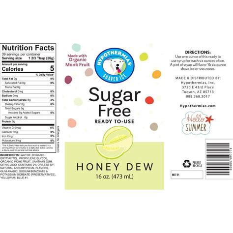 Honey Dew Sugar Free Snow Cone Syrup Monk Fruit Sweetened