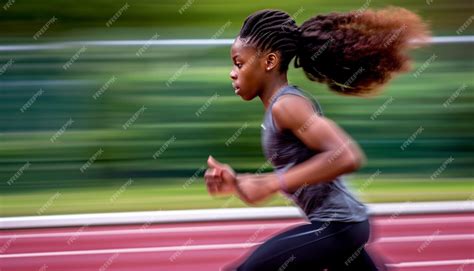 Premium Photo A Dynamic Photo Of A Young Black Female Athlete Running